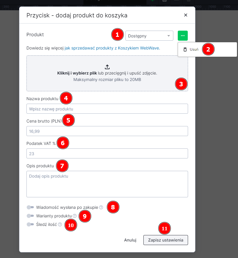 Pomoc WebWave - PL » Jak dodać stany magazynowe do koszyka WebWave