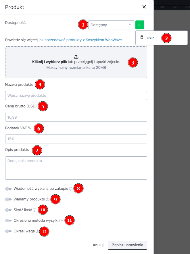 Pomoc WebWave - PL » Przycisk "Dodaj do koszyka"
